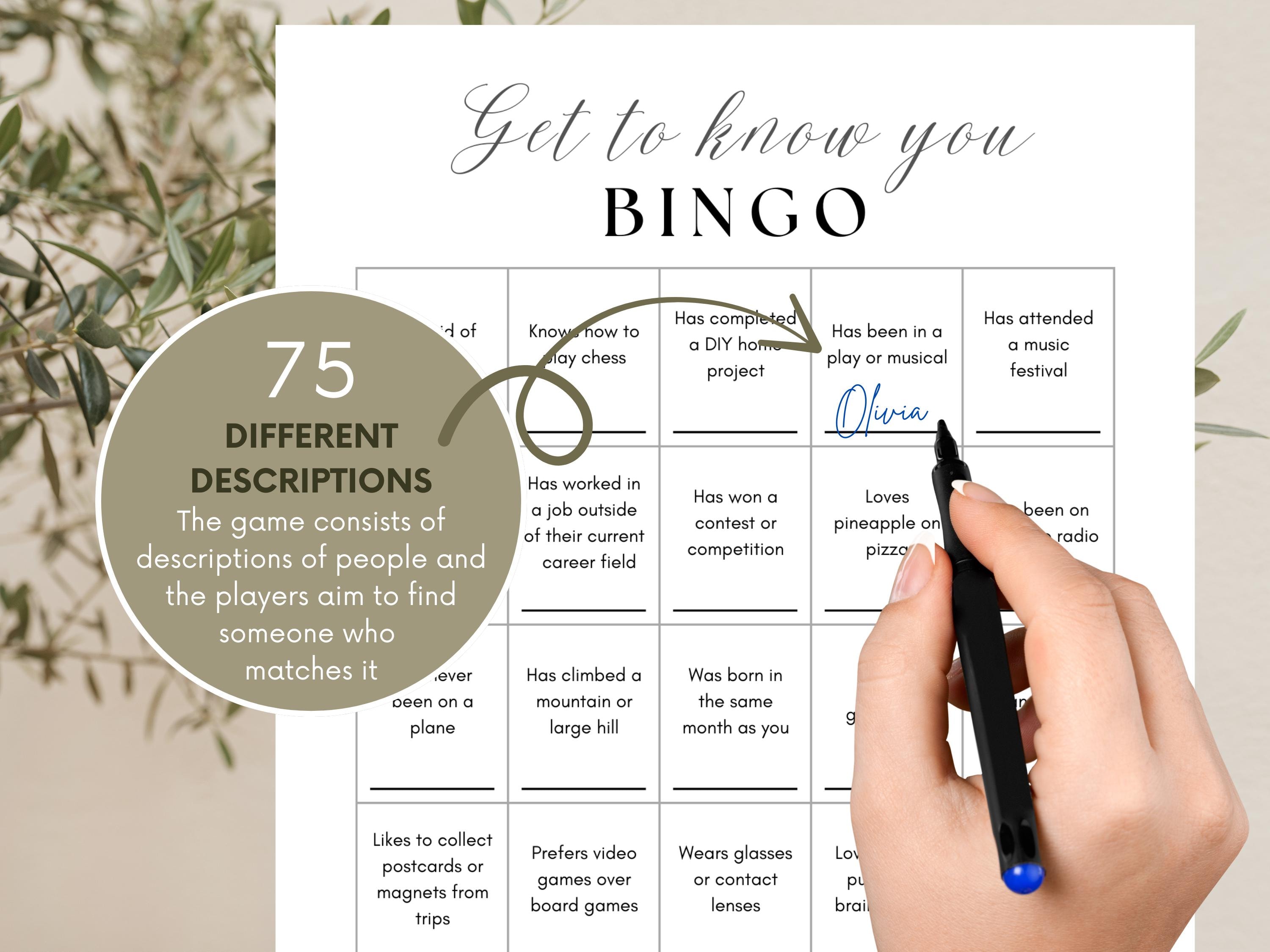 100 Get to Know You Bingo Cards Icebreaker Bingo Guest Find Someone Who ...