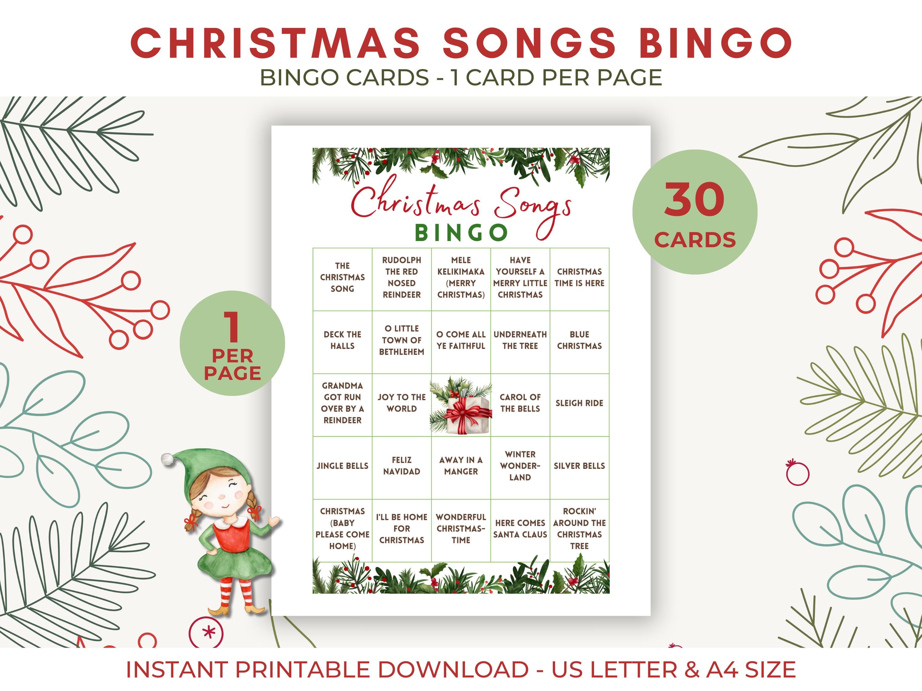 30 Christmas Song Bingo Cards, Printable Music Bingo Game for Family ...