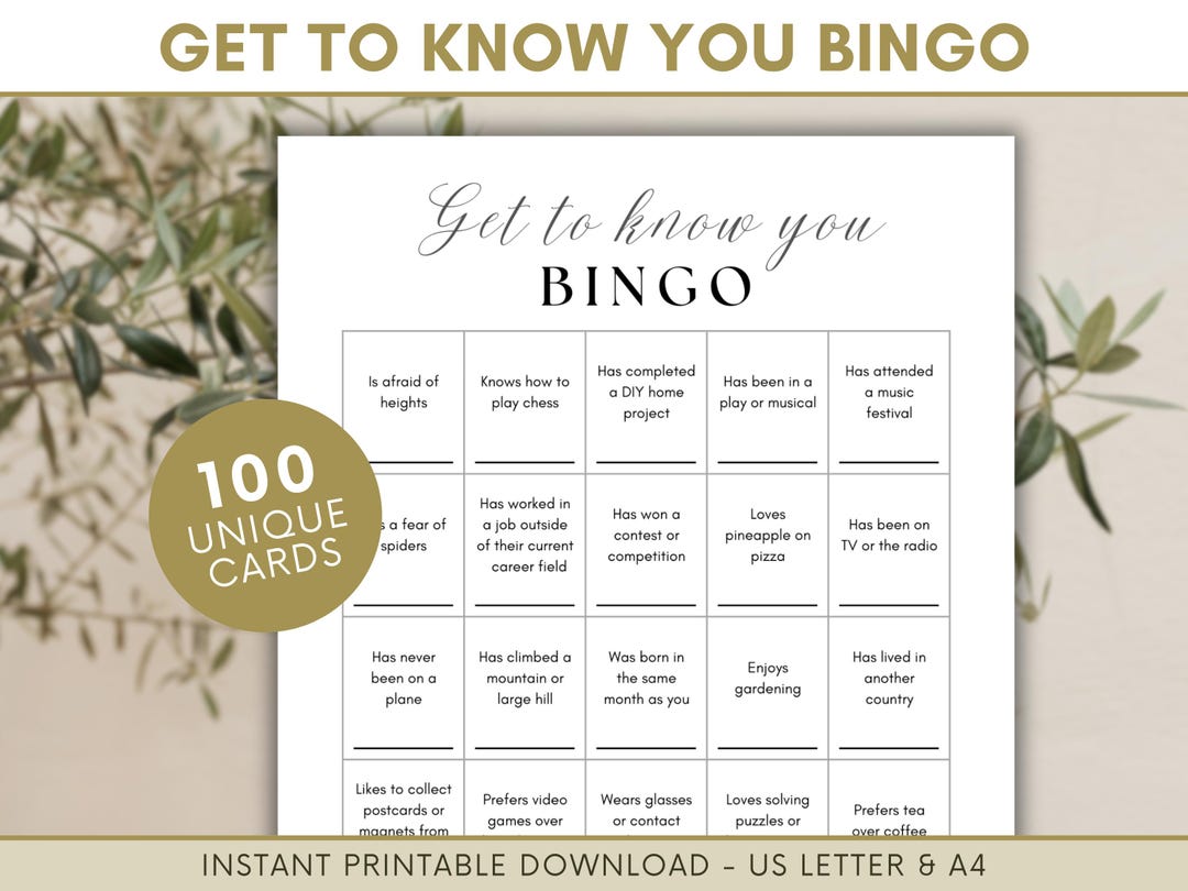 100 Get to Know You Bingo Cards Icebreaker Bingo Guest Find Someone Who ...