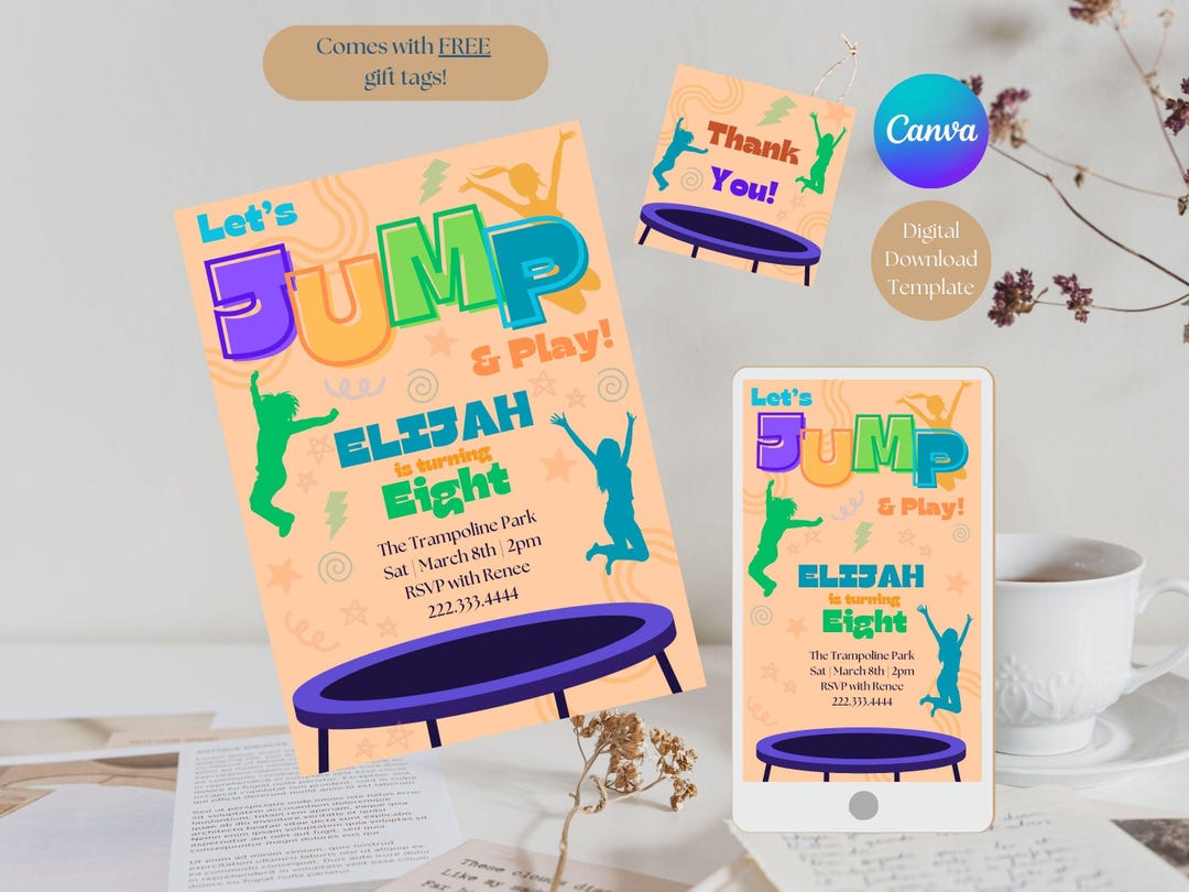 Trampoline Birthday Party Invitation: Editable Template (digital ...