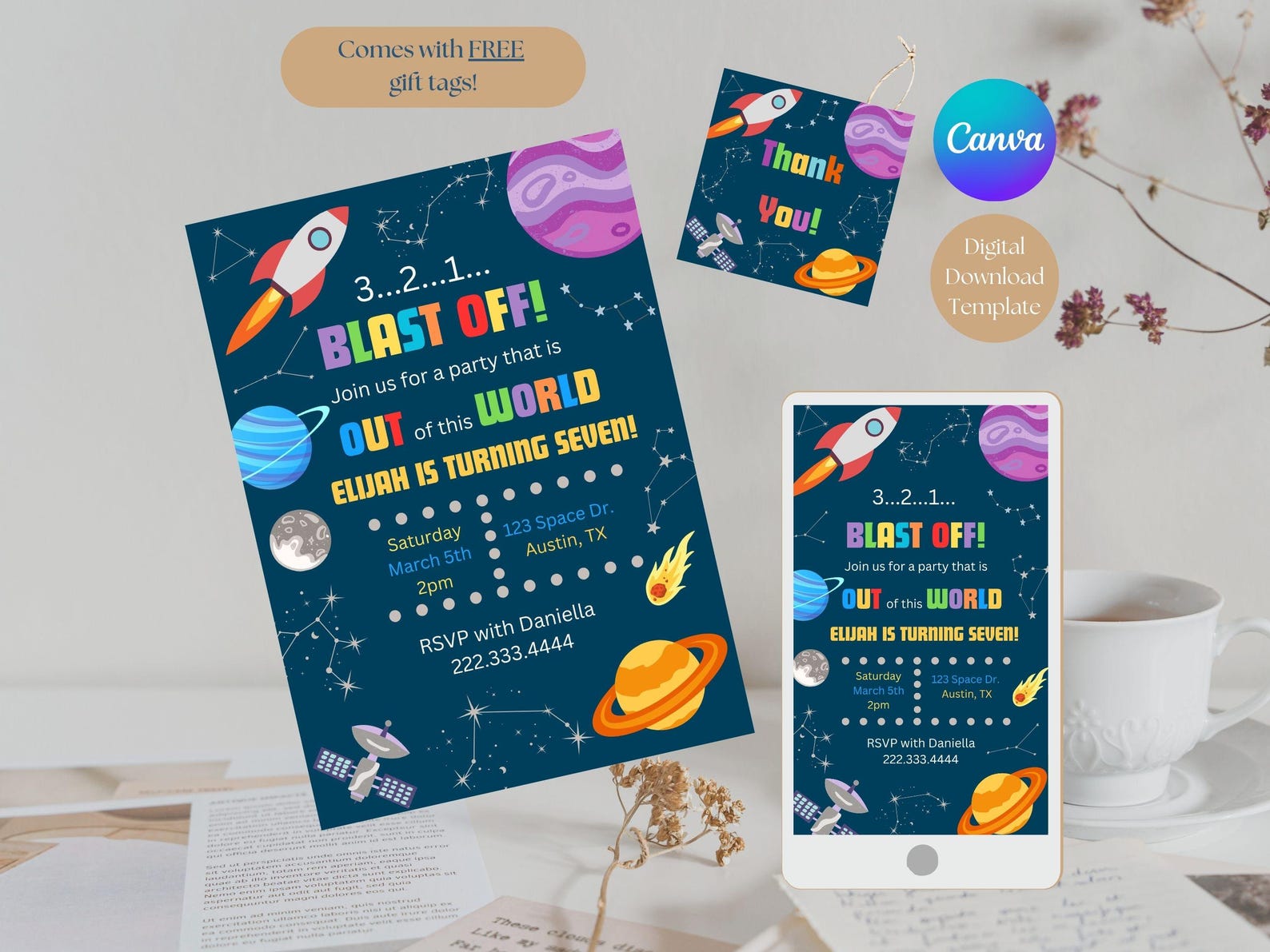Space Birthday Party Invitation | EDITABLE Space Invitation Template ...