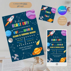 Space Birthday Party Invitation | EDITABLE Space Invitation Template ...