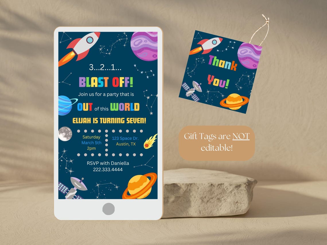 Space Birthday Party Invitation EDITABLE Space Invitation Template ...