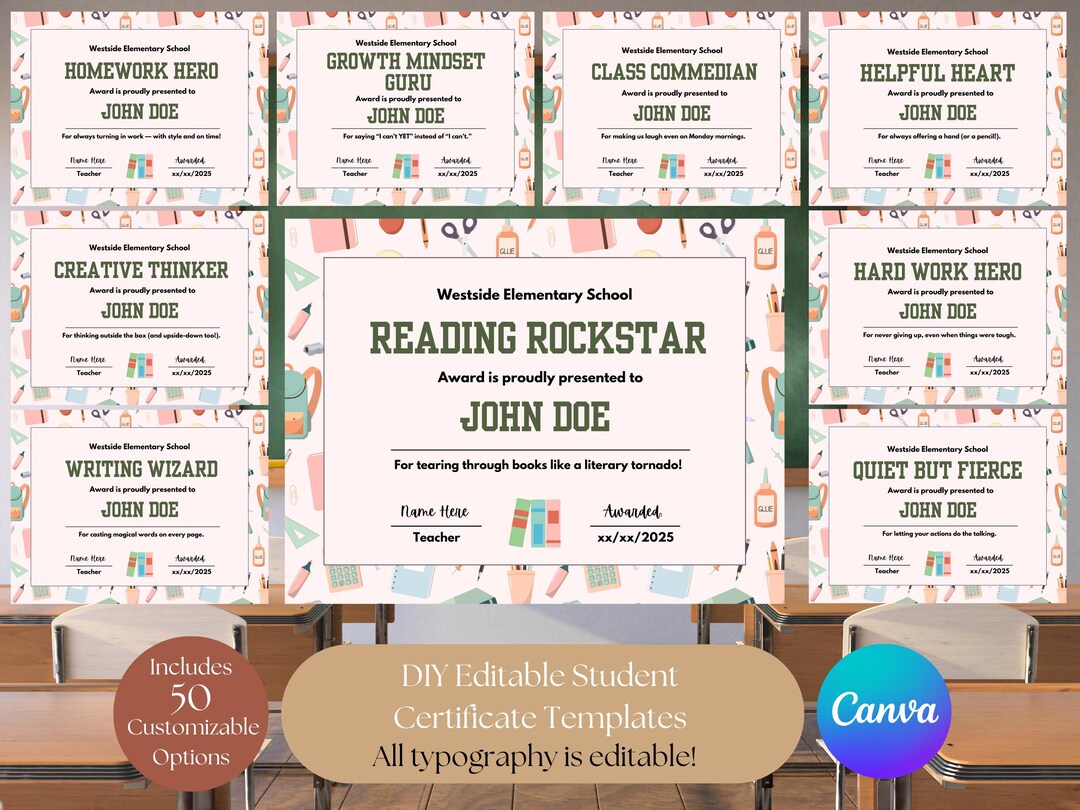 Student Award Certificates Bundle | 50 Fun End of Year Classroom Awards ...