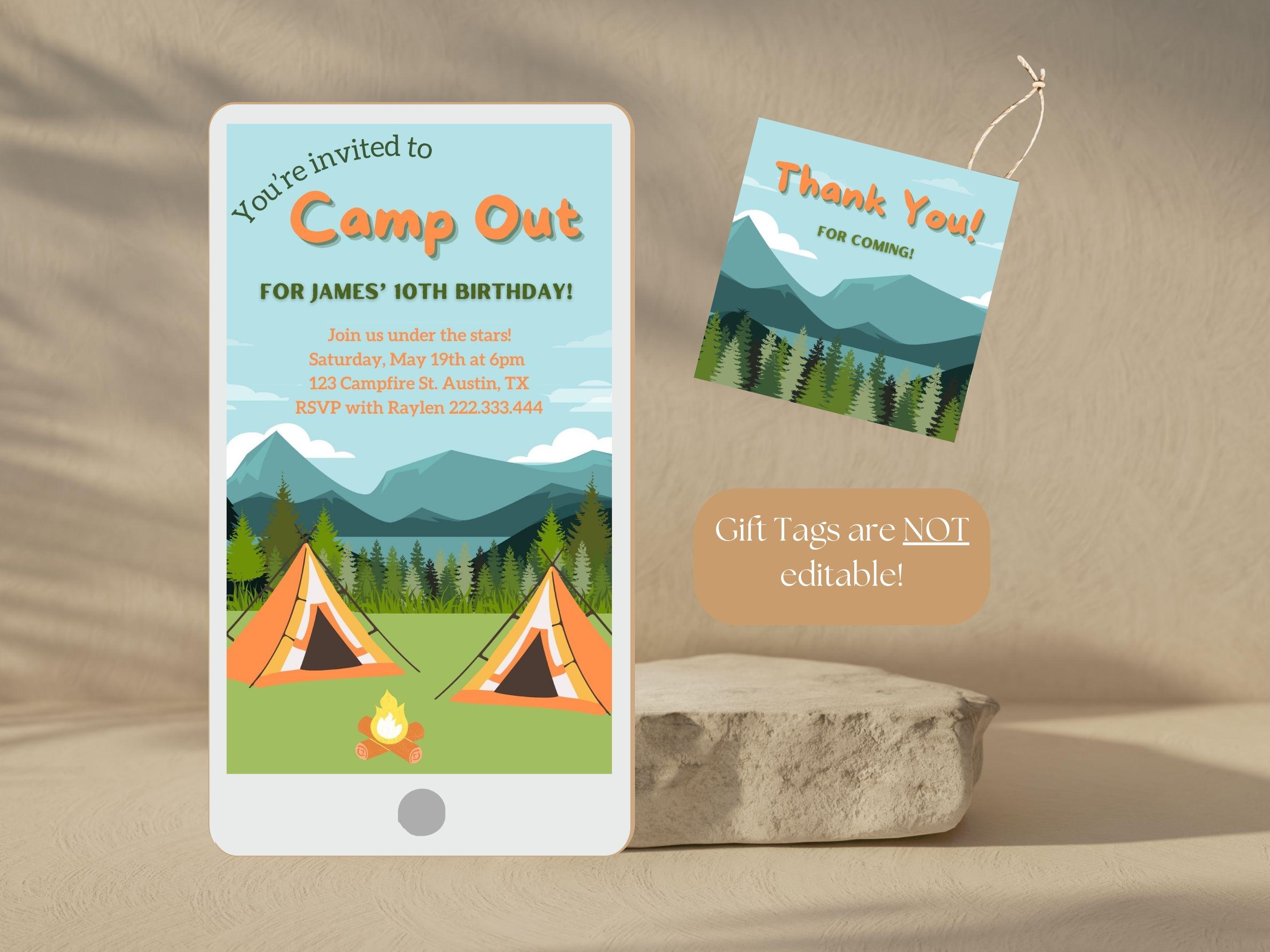 Camping Birthday Invitation: Editable Camp Out Party (digital Download ...
