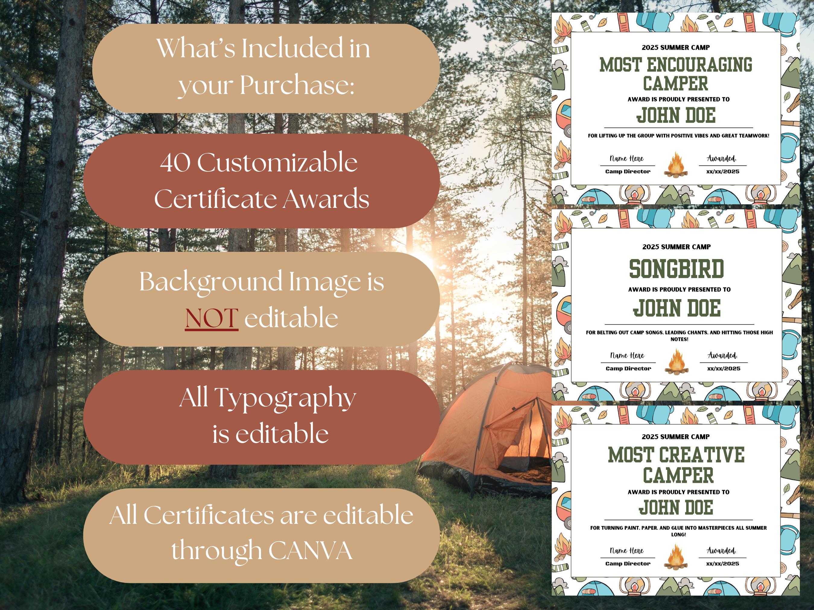 Camp Award Certificates: 40 Editable Kids Boyscout/girlscout Awards ...