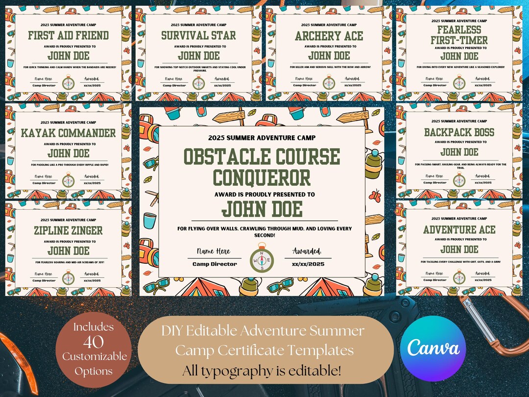 Editable Adventure Summer Camp Award Certificates | 40 Certificate ...