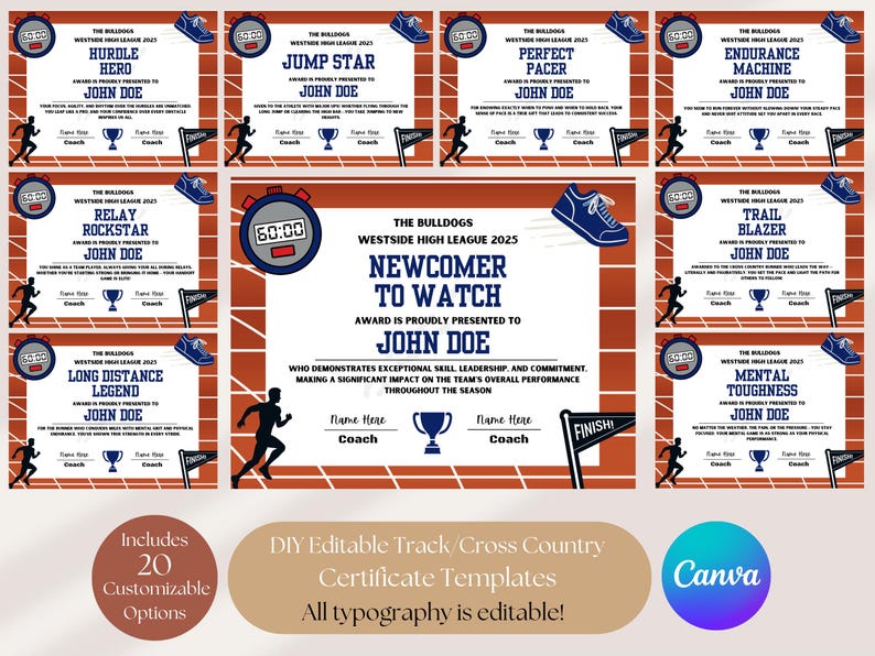 Track and Field Award Certificates: Customizable Canva Templates ...