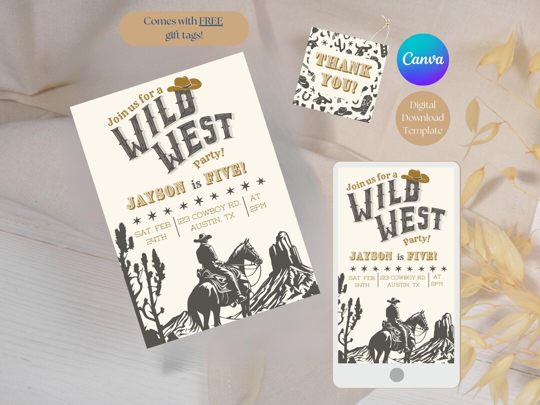 Western Birthday Party Invitation EDITABLE Cowboy Invitation Template ...