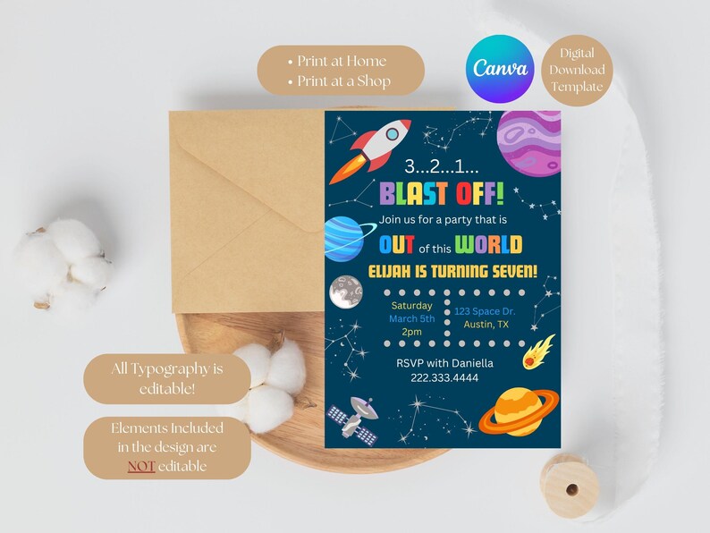 Space Birthday Party Invitation | EDITABLE Space Invitation Template ...
