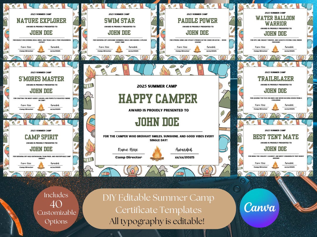 Camp Award Certificates: 40 Editable Kids Boyscout/girlscout Awards ...