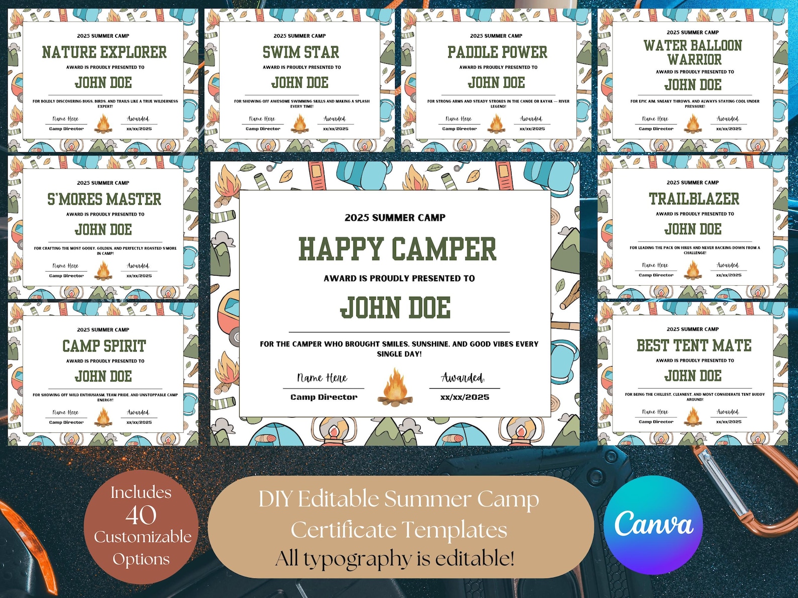 Camp Award Certificates: 40 Editable Kids Boyscout/girlscout Awards ...