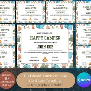Camp Award Certificates: 40 Editable Kids Boyscout/girlscout Awards ...