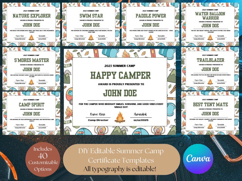 Camp Award Certificates: 40 Editable Kids Boyscout/girlscout Awards ...
