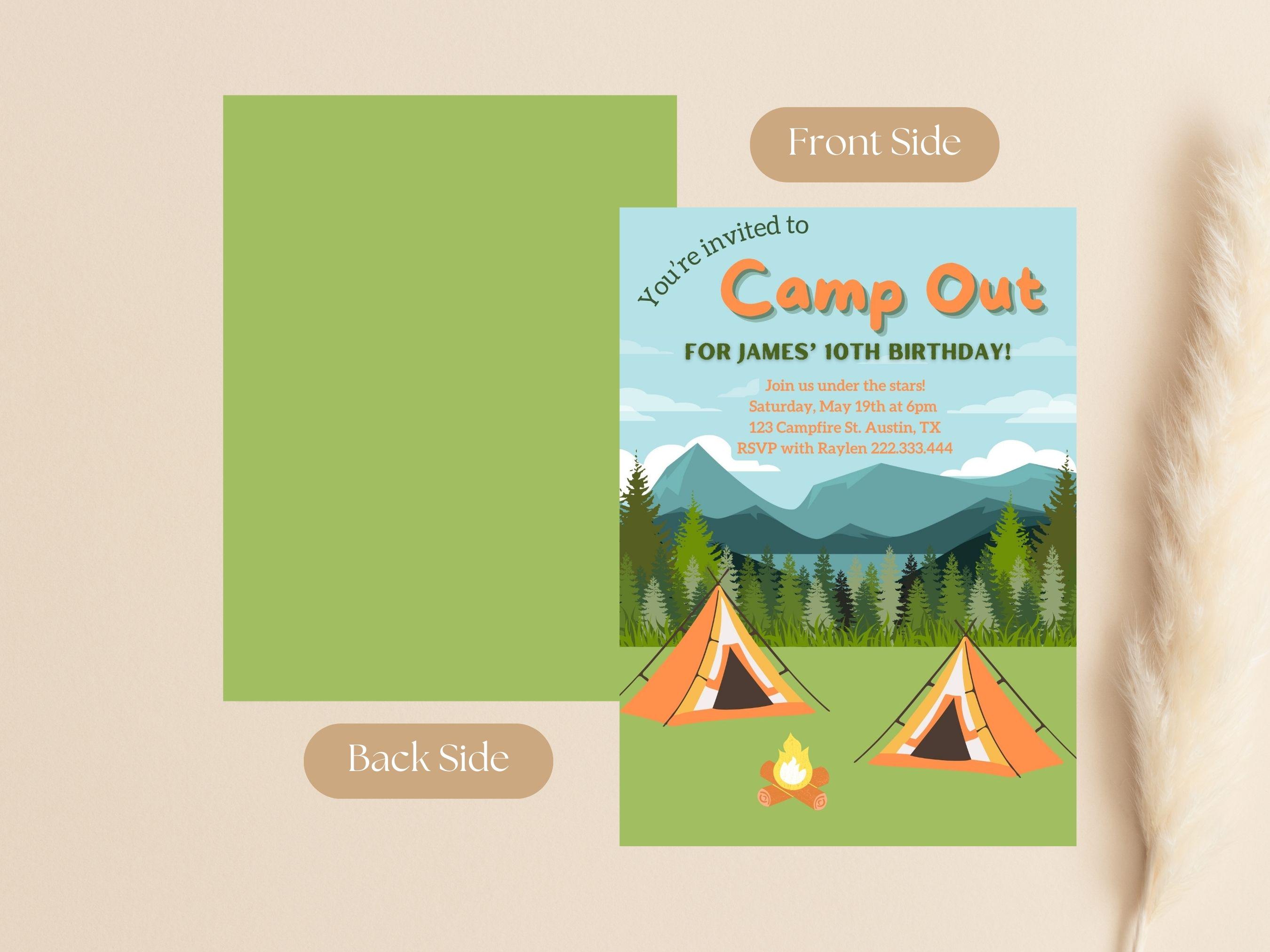 Camping Birthday Invitation: Editable Camp Out Party (digital Download ...
