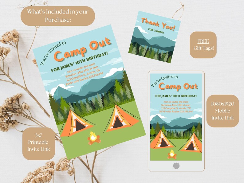 Camping Birthday Invitation: Editable Camp Out Party (digital Download ...