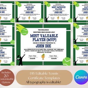 Tennis Award Certificate Bundle | 20 Printable Editable Awards for ...