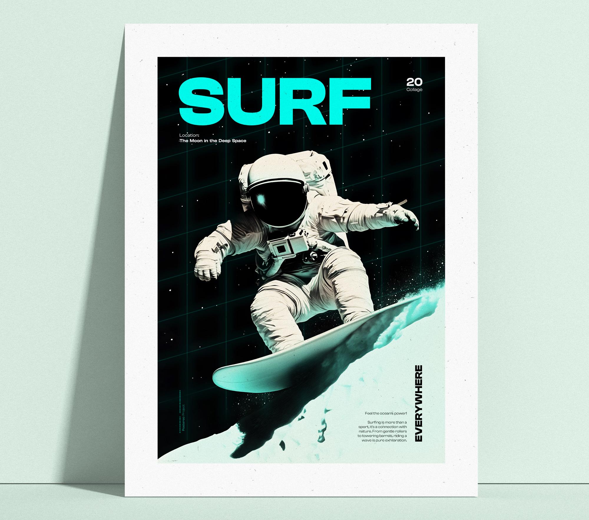 Astronaut Surfing Digital Poster, Space Surf Art Print, Sci-fi Surfer ...