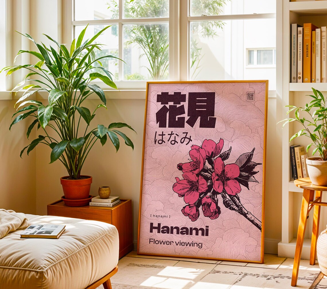Hanami Sakura Flower Viewing Poster, Pink Japanese Printable Wall Art ...