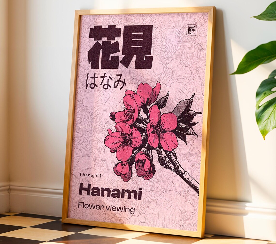 Hanami Sakura Flower Viewing Poster, Pink Japanese Printable Wall Art ...