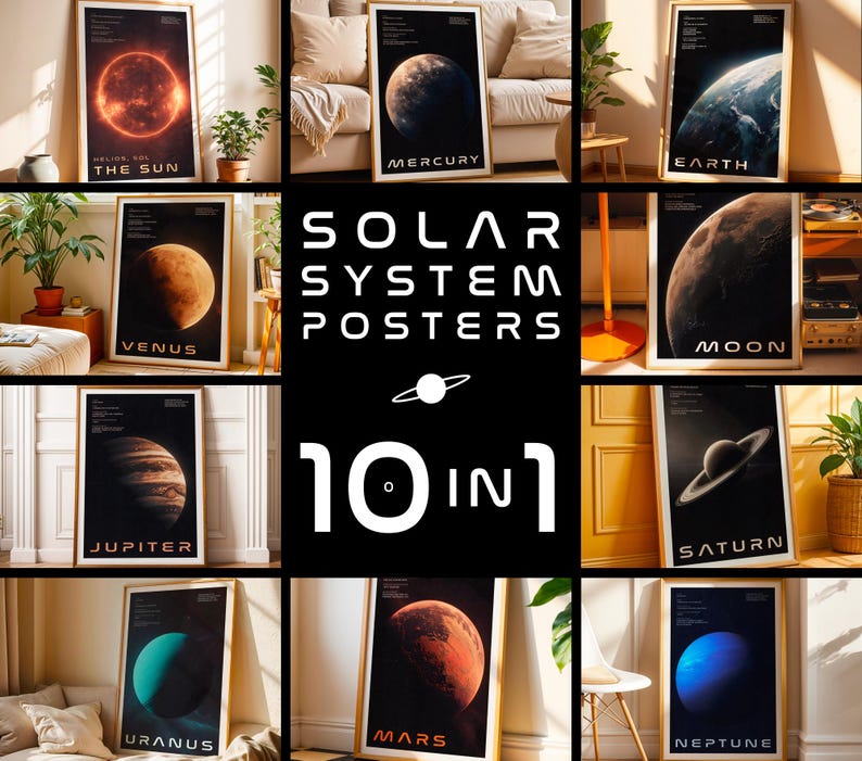 Solar System Poster Set: the Sun, Mercury, Venus, Earth, Moon, Mars ...