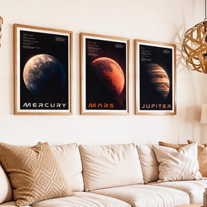 Solar System Planet Poster Set of Mercury, Mars and Jupiter — Printable ...
