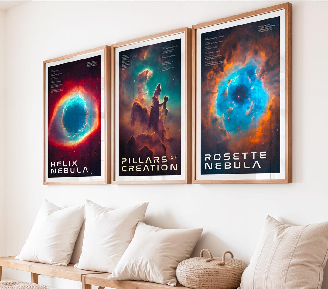 Nebula Trio Poster Set | Helix, Pillars of Creation & Rosette | Cosmic ...