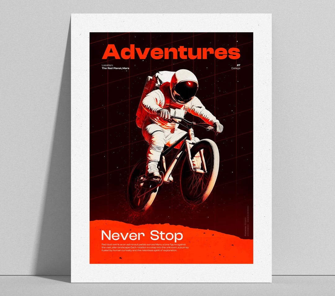 Astronaut Cycling on Mars Poster, Space Adventure Printable, Sci Fi ...