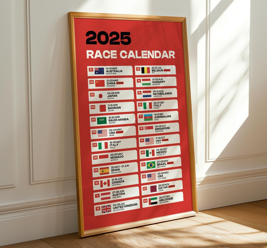2025 F1 Race Calendar Printable, Formula 1 Schedule Poster, Motorsport ...