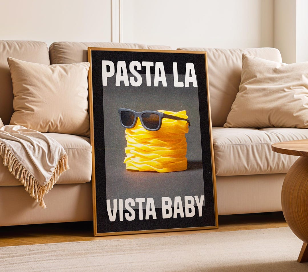 Pasta La Vista Baby Printable Art, Funny Food Pun Digital Poster, Retro ...