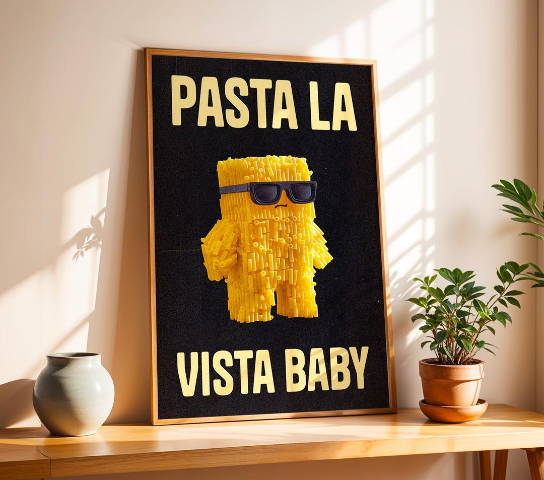Pasta La Vista Baby Printable Art, Funny Food Pun Digital Poster, Retro ...