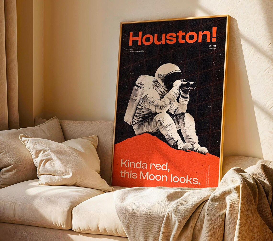 Houston Mars Astronaut Poster, Funny Sci-fi Printable Art, Retro Space ...