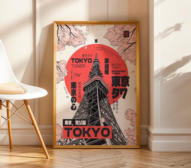 Tokyo Tower Printable Poster — Retro Manga-style Digital Wall Art ...