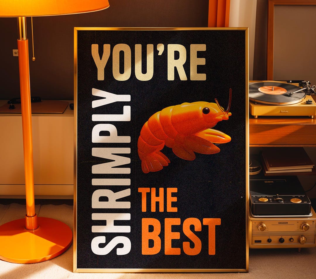 You're Shrimply the Best Printable Art, Funny Shrimp Pun Digital Poster ...