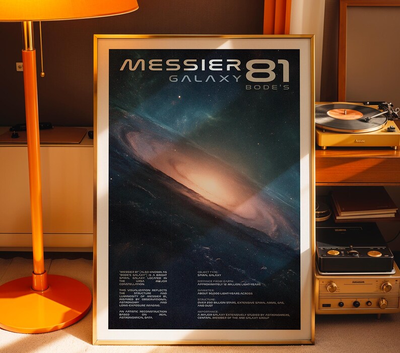 Messier 81 Galaxy Printable Poster – Spiral Galaxy Space Wall Art, Featuring Bode's Galaxy in ...