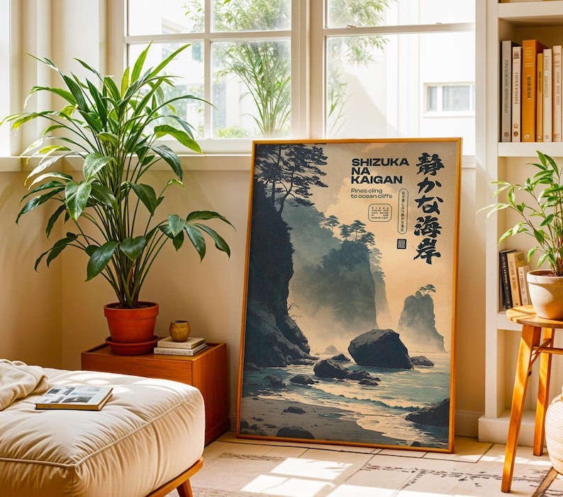 Shizuka Japanese Wall Art, Printable Poster of Ocean Cliffs and Pine ...
