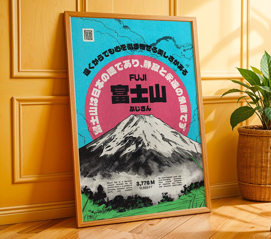Mount Fuji Japanese Printable Poster, Retro Manga Style Digital Wall ...