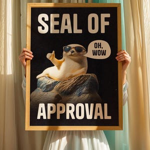Seal of Approval Funny Digital Print, Retro Typography Wall Art, Cool ...