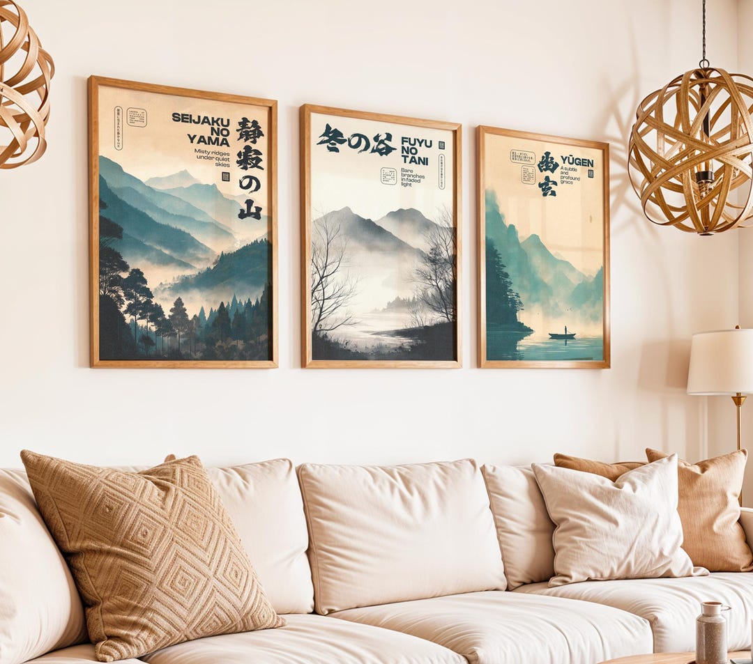 Japanese Zen Poster Set – Seijaku, Fuyu, Yugen Printable Art Bundle ...