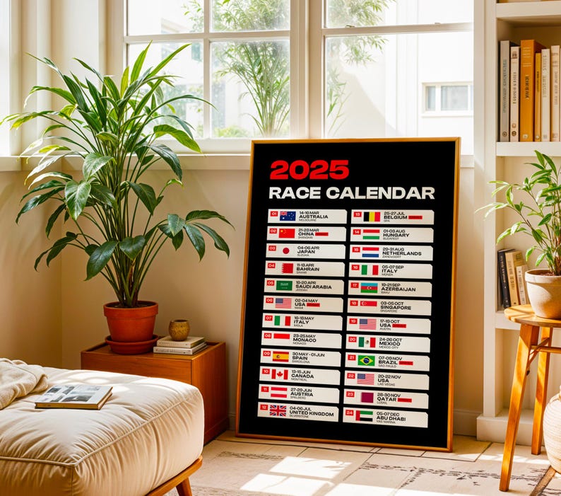 2025 F1 Race Calendar Printable, Formula 1 Schedule Poster, Motorsport ...