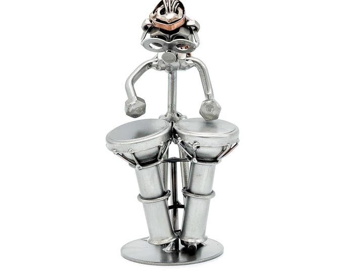 Bongo Player Figurine Handmade Metal Art Gift for Music Lovers Creative ...
