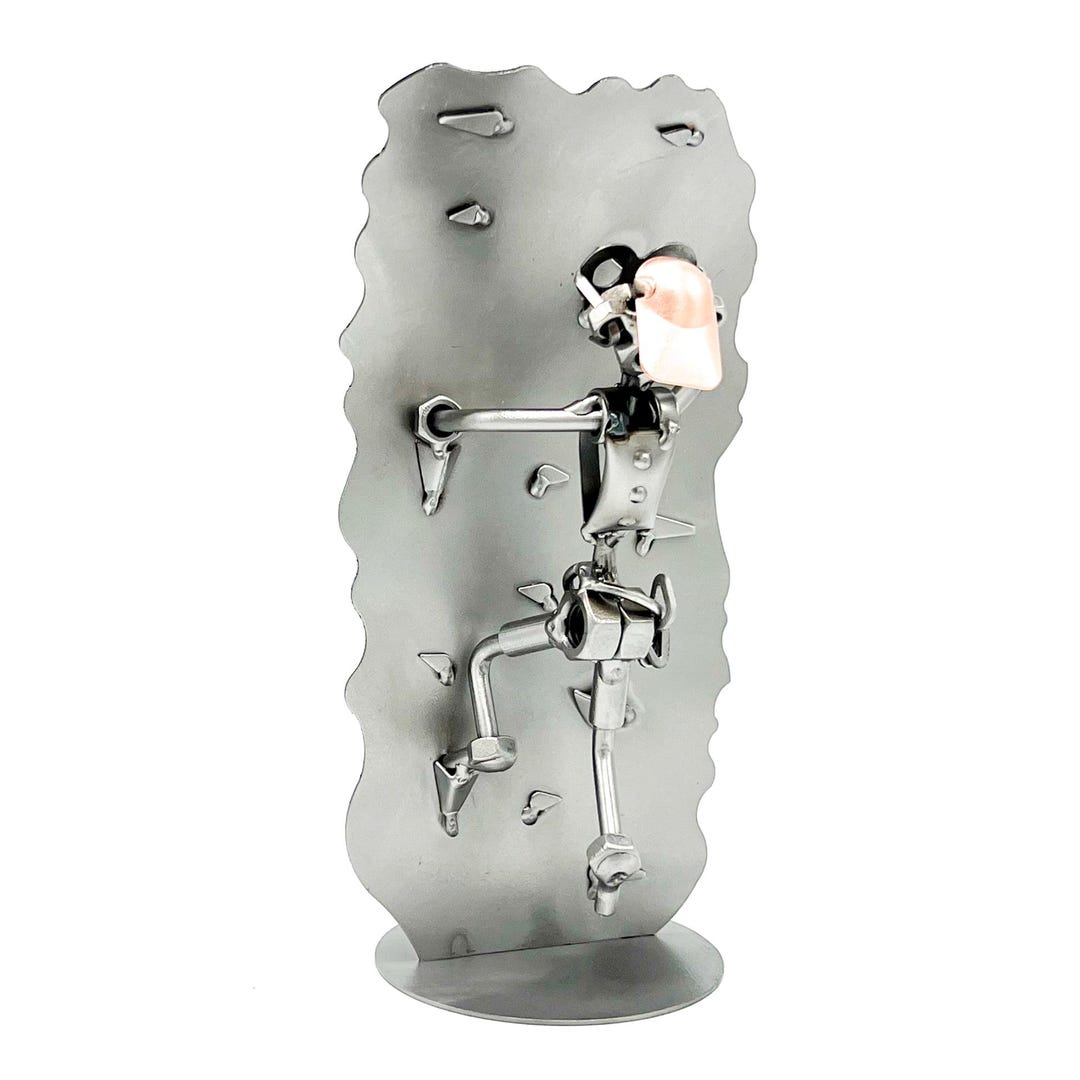 Handcrafted Free Climber Sculpture: Nuts and Bolts Metal Art Figurine ...