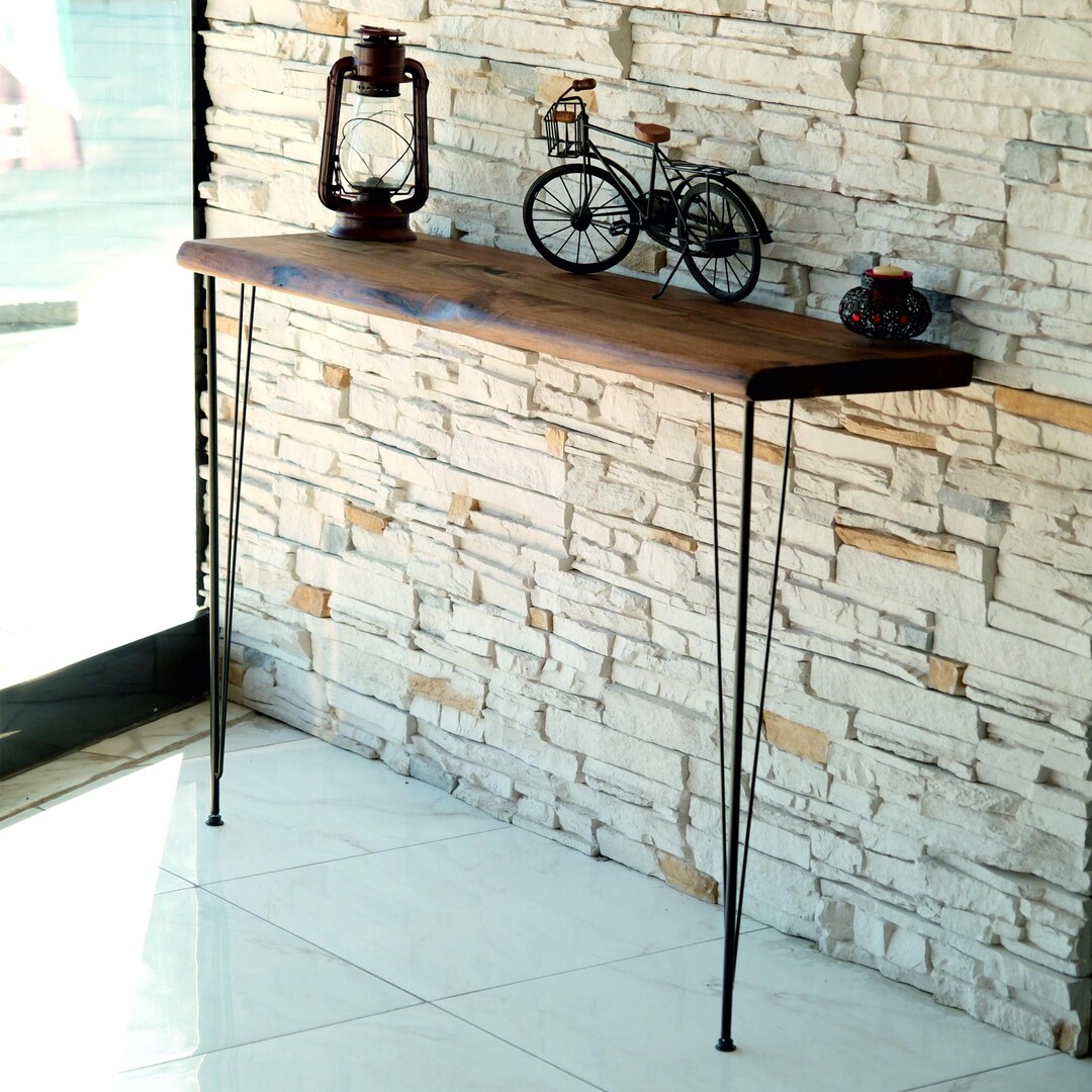 Walnut Narrow Console Table, Natural Wooden Entry Table, Handmade ...