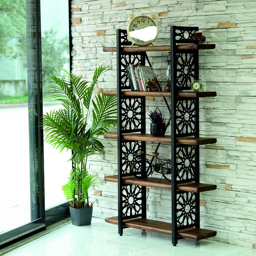Walnut Laser Pattern Shelf, Industrial Walnut Wood Shelf, Walnut Wood ...