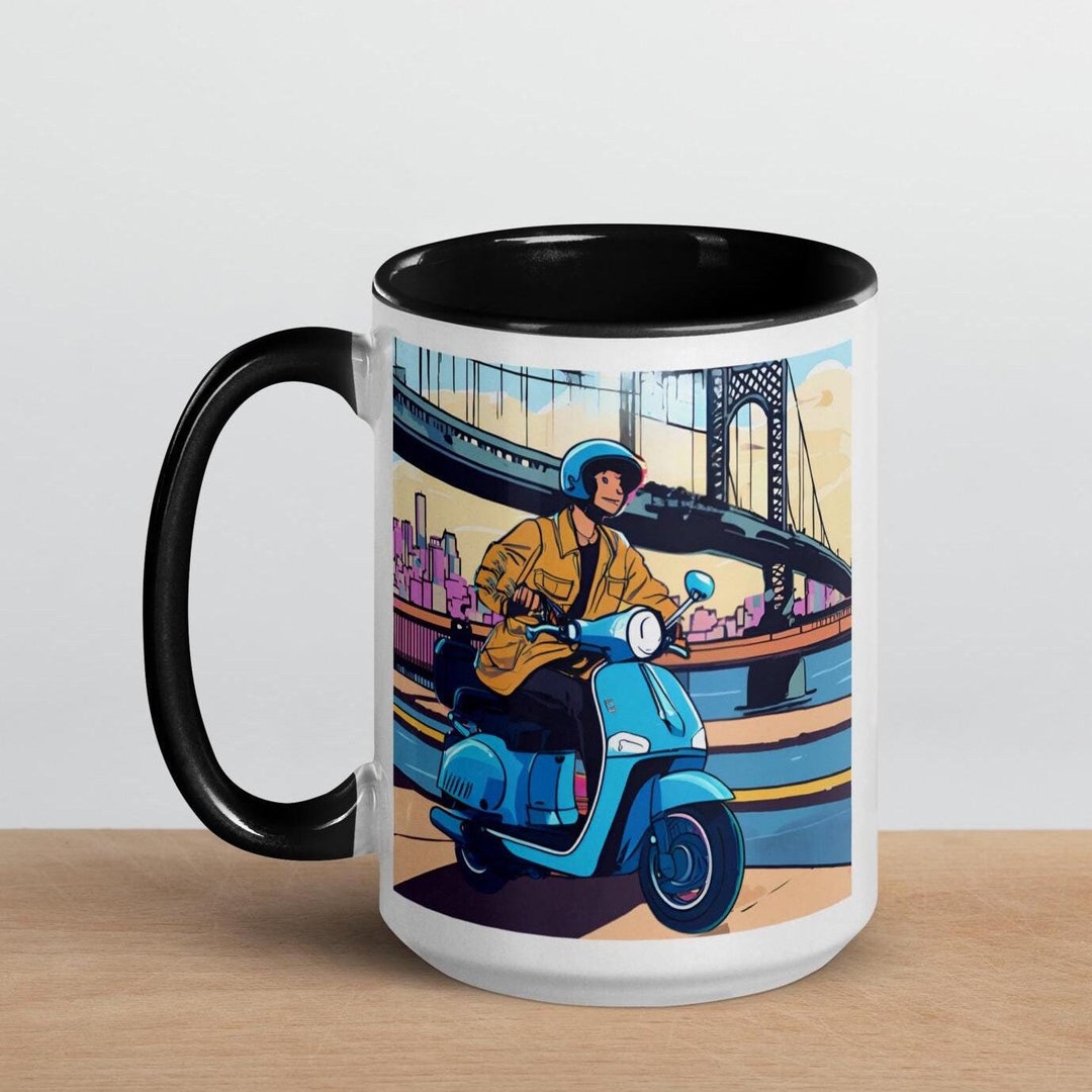 Scooter Bike Queens Bridge NYC Coffee Mug - 11 or 15 Oz. - Perfect Gift ...