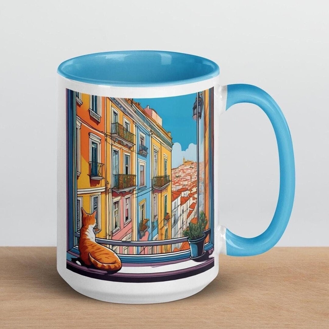 Lisbon Cat Mug With Color Inside - 11 or 15 Oz Mug - Cat and Lisbon ...