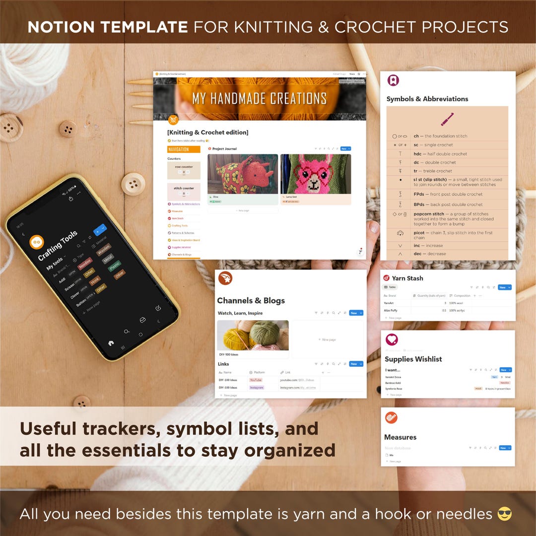 Notion Template for Knitting and Crochet – 10 Pages Tracker + Bonus ...