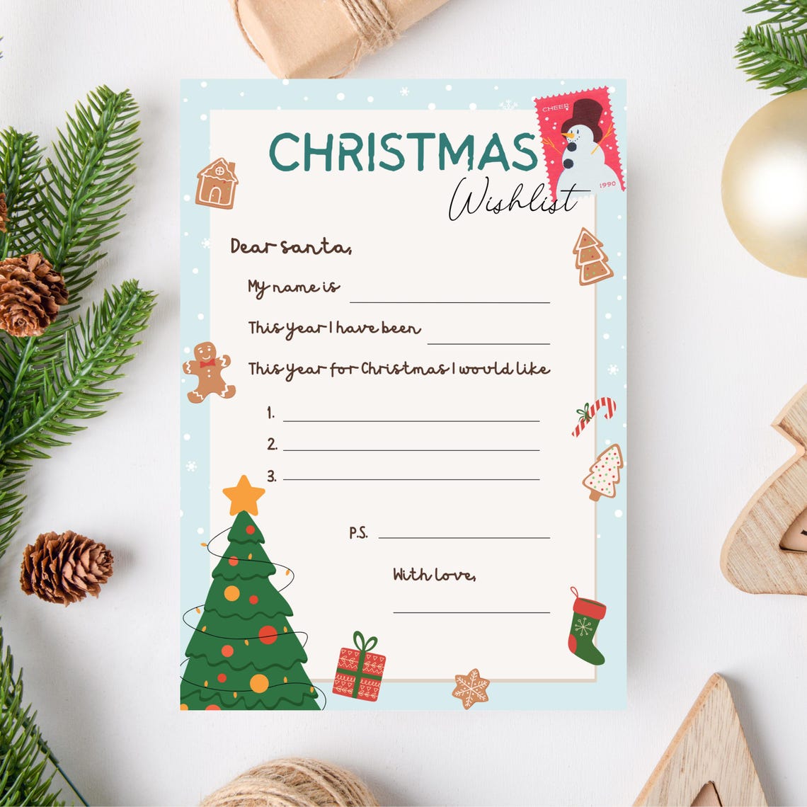 Kids Christmas Wish List Printable Letter to Santa Printable Christmas ...