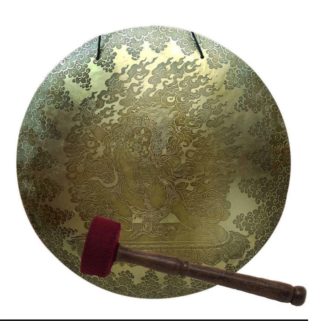 Hand-etched 60cm Vajrapani Bhairab Gong Sacred Tibetan Art Unique Sound ...