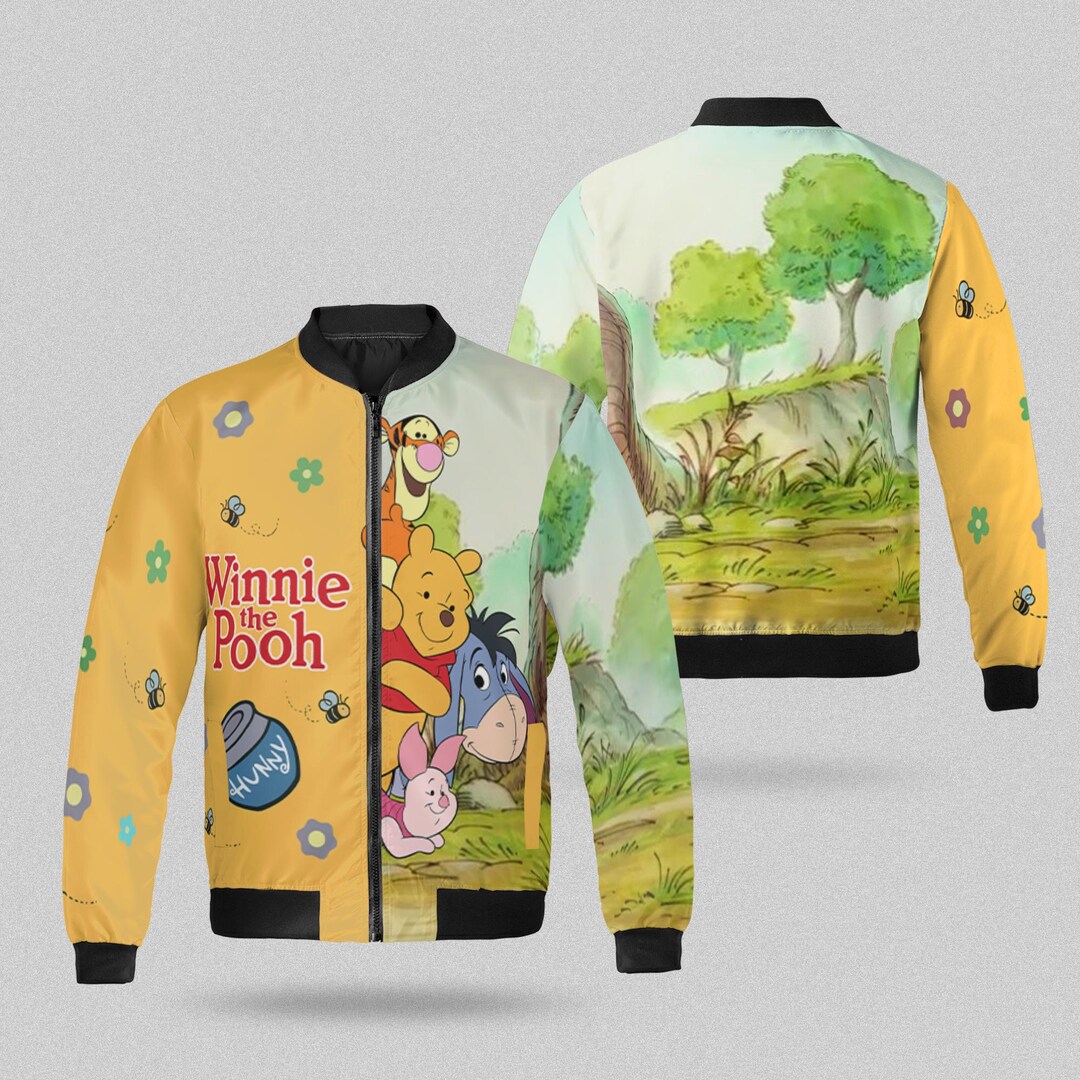 Disney Winnie the Pooh Bomber Jacket, Retro Pooh Piglet Eeyore Tigger ...